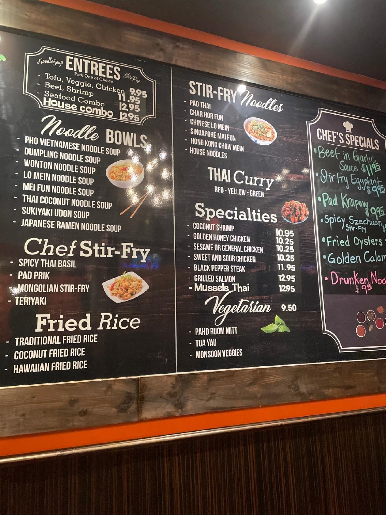 Menu at Monsoon Noodle House restaurant, Spartanburg