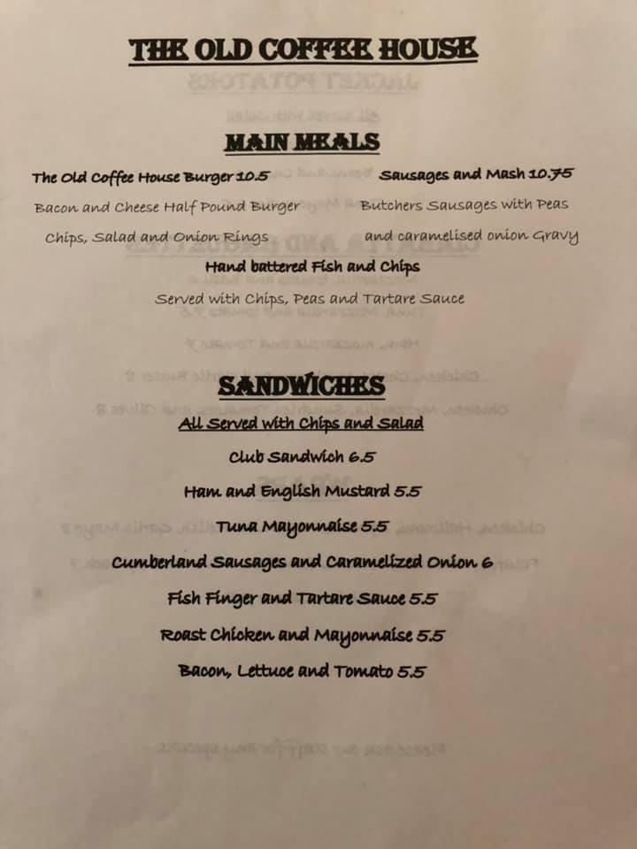 Menu at Old Coffee House, London, 49 Beak St