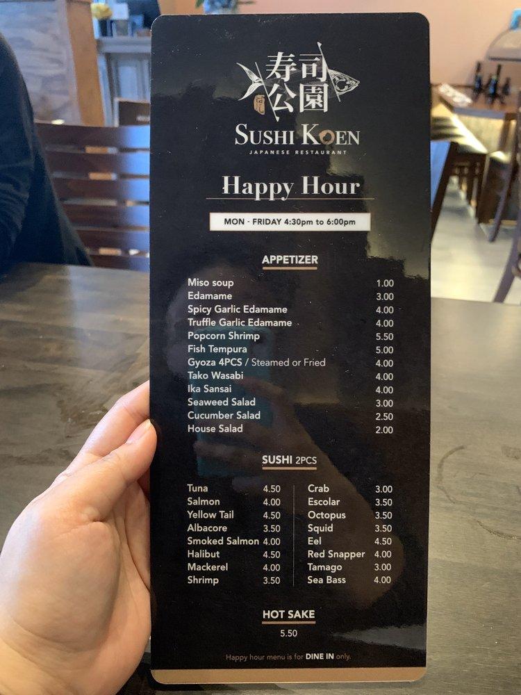 Menu at Sushi Koen restaurant, Round Rock