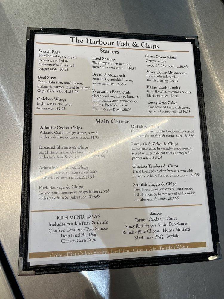 Menu at The Harbour Fish & Chips restaurant, Indianapolis
