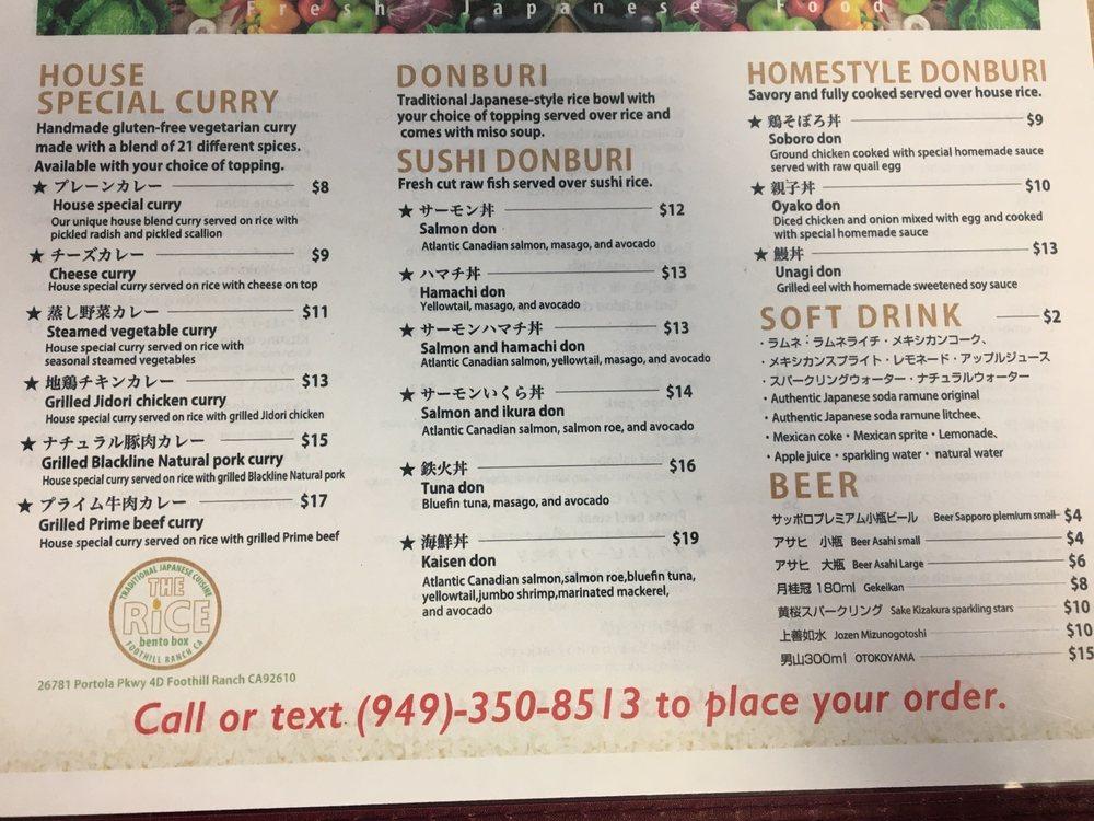 Menu at The Rice, Lake Forest, Portola Pkwy