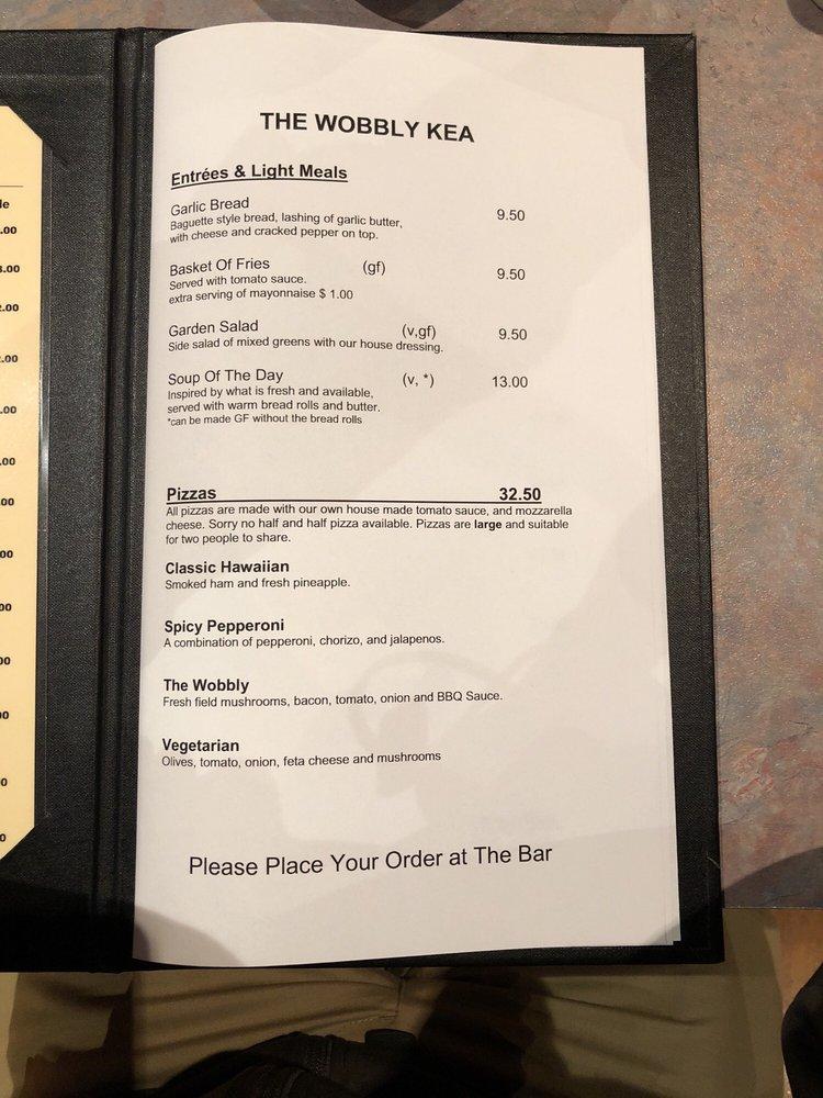 Menu at Wobbly Kea pizzeria, Arthur's Pass, State Hwy 73