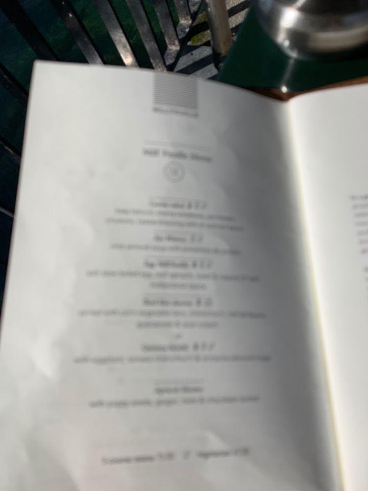 Menu at Mill'Feuille, Lucerne