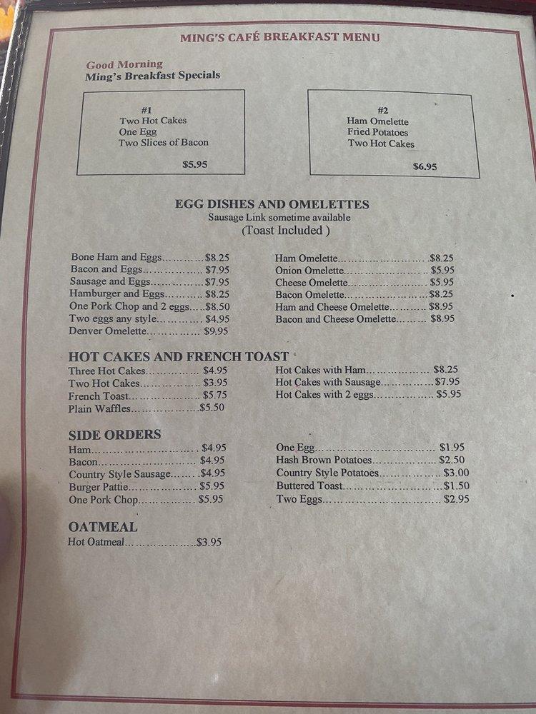 Menu at Ming's Cafe, Bakersfield