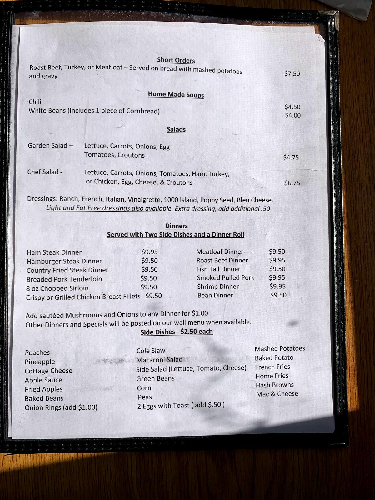 Menu at Riverside Restaurant, Piketon
