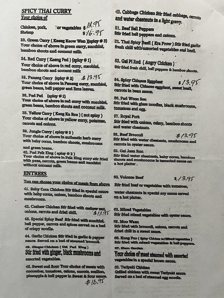 Menu at Royal Siam Cuisine Thai Restaurant, Joshua Tree