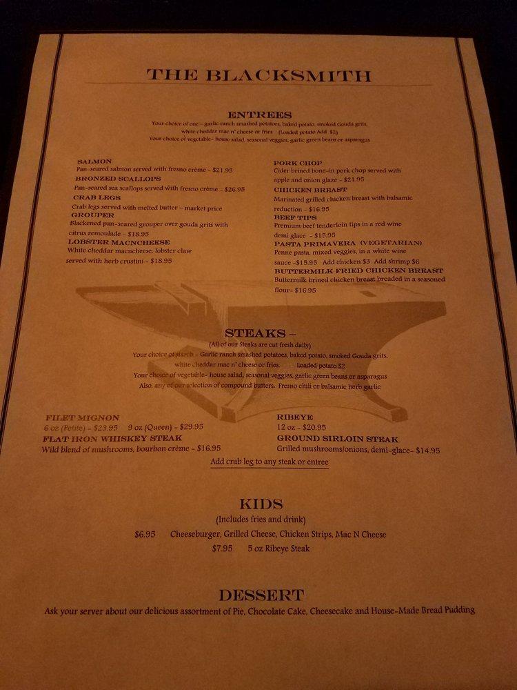 Menu at The Blacksmith Breakfast & Lunch steakhouse, Washington