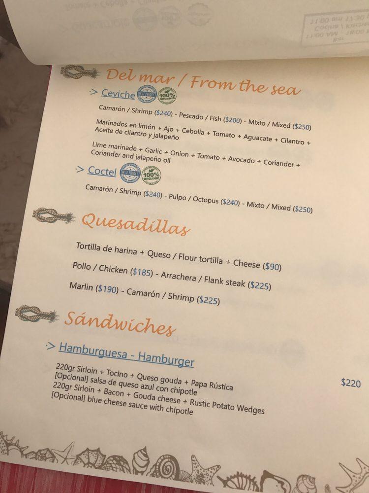 Menu at Beach Club Bar, Tulum