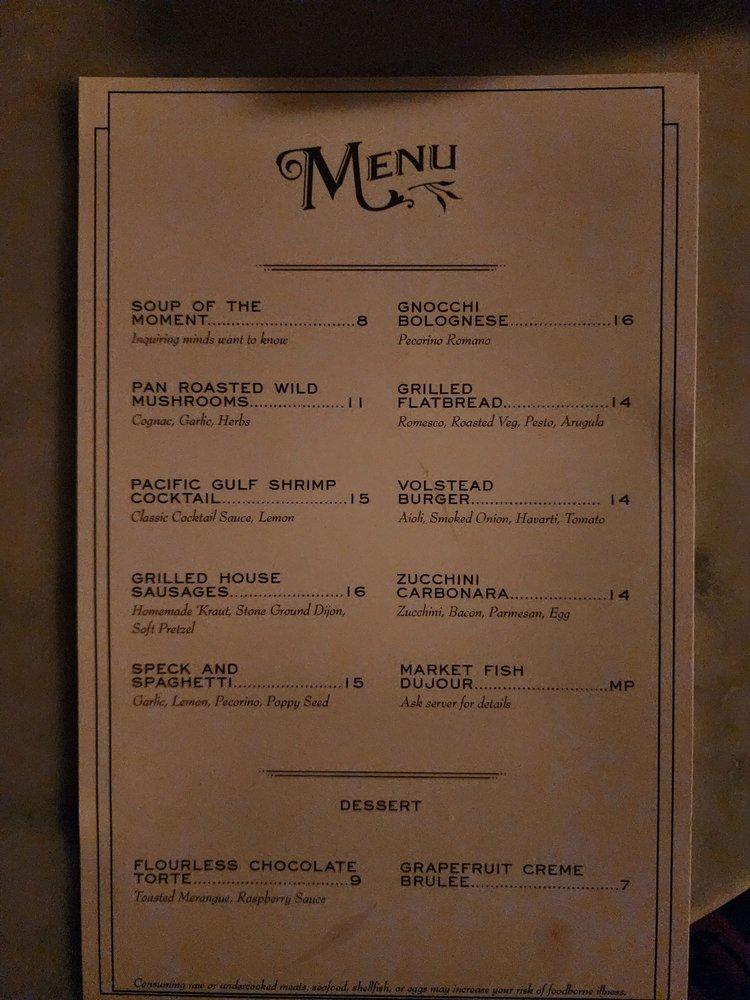Menu at Volstead's Emporium pub & bar, Minneapolis