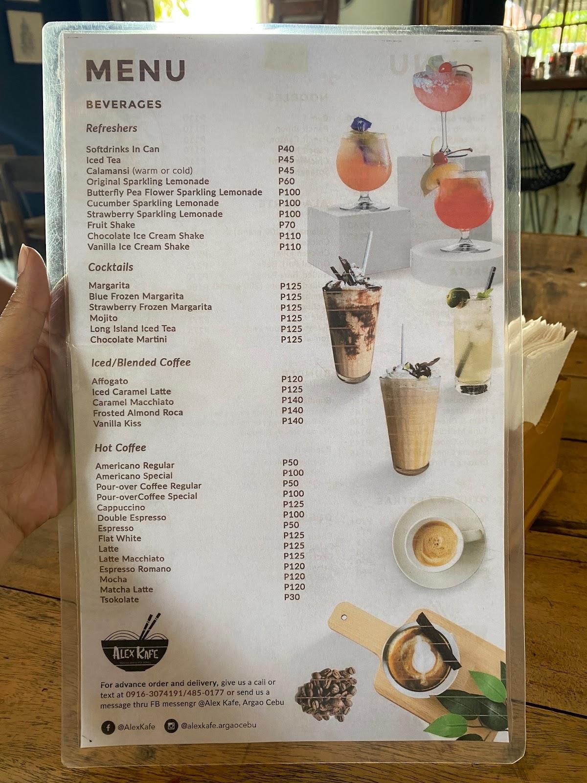 Menu at Alex Kafe, Argao Cebu, PHILIPPINES restaurant, Argao, Rizal St