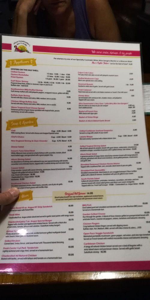 Menu at Alice Sweetwater's Bar & Grille, Naples