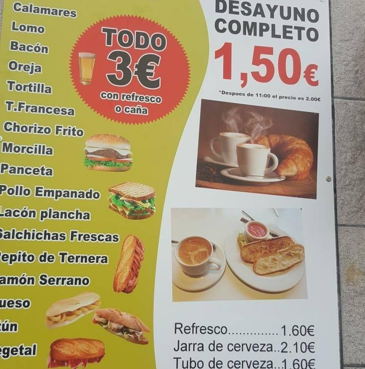 Carta del restaurante El Bocata, Parla, Av. Cerro del Rubal