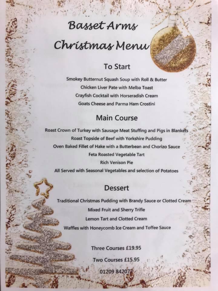 Menu at Basset Arms pub & bar, Redruth, Tregea Hill