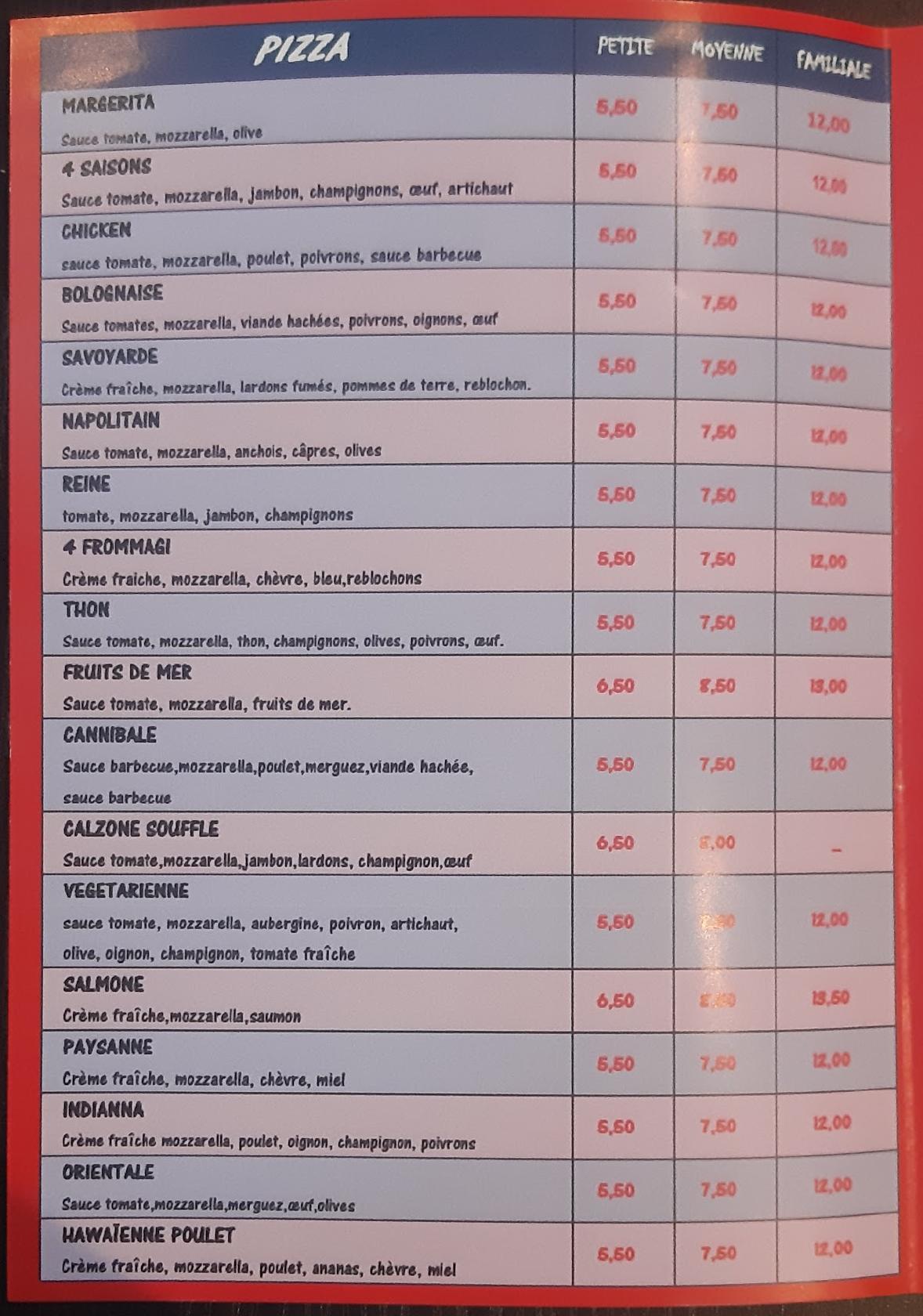 Menu at Berdah Esther restaurant, Paris
