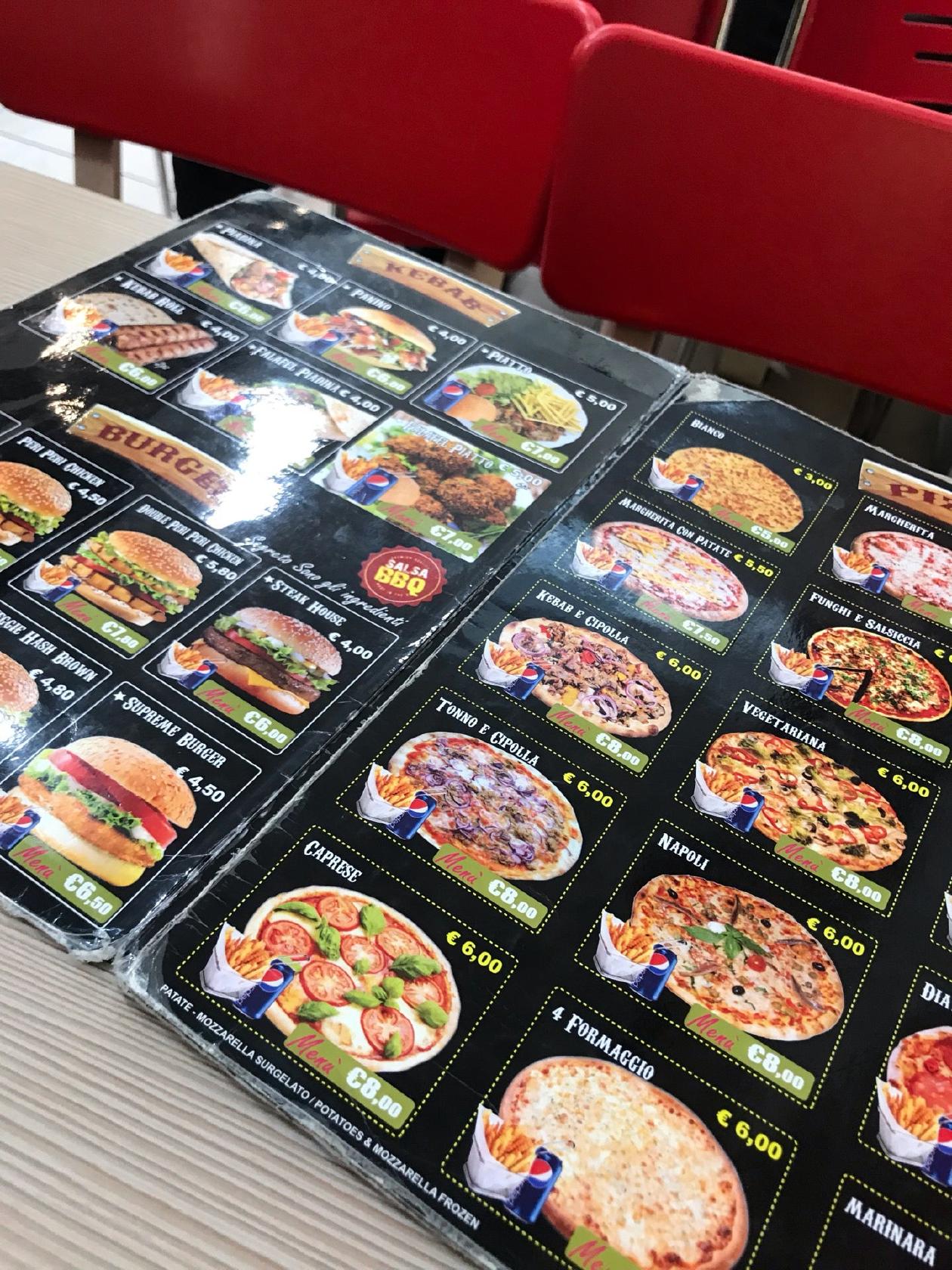 Menu at Halal Doner Kebab restaurant, Rome