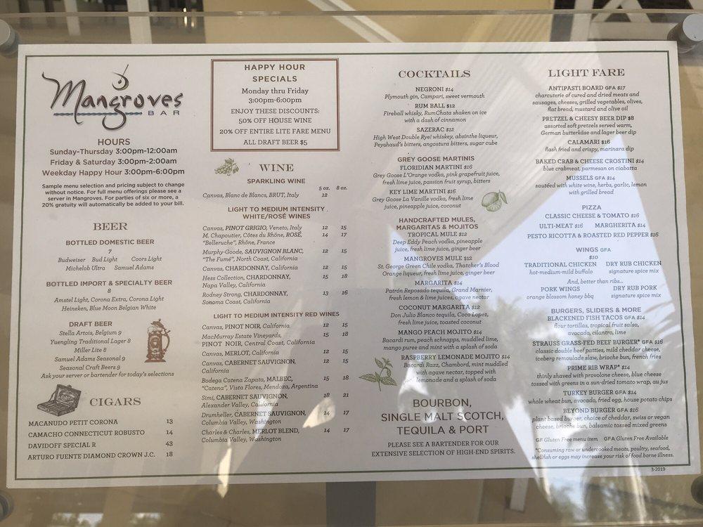 Menu at Mangroves Bar, Bonita Springs
