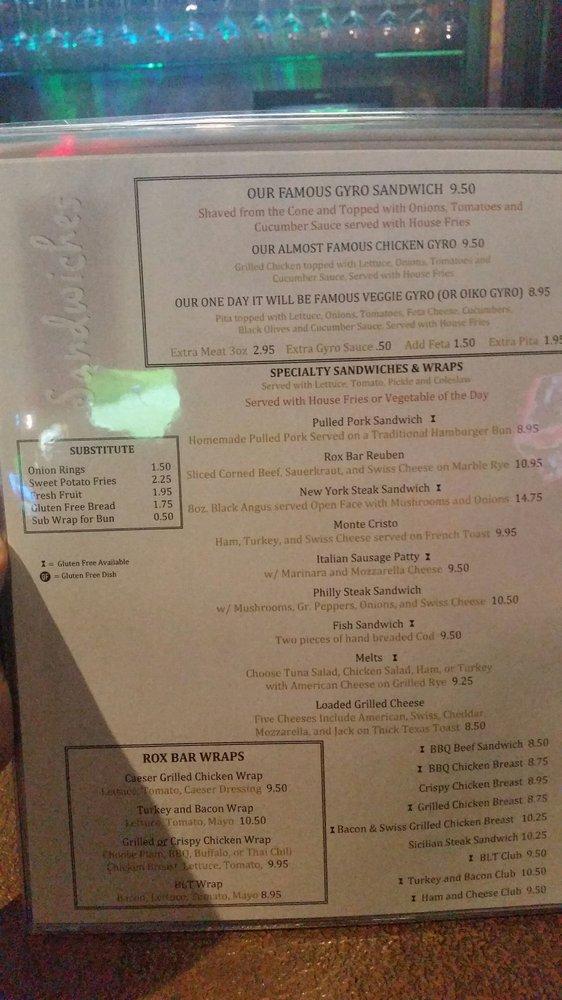 Menu at Rox Bar & Grille, Waukesha