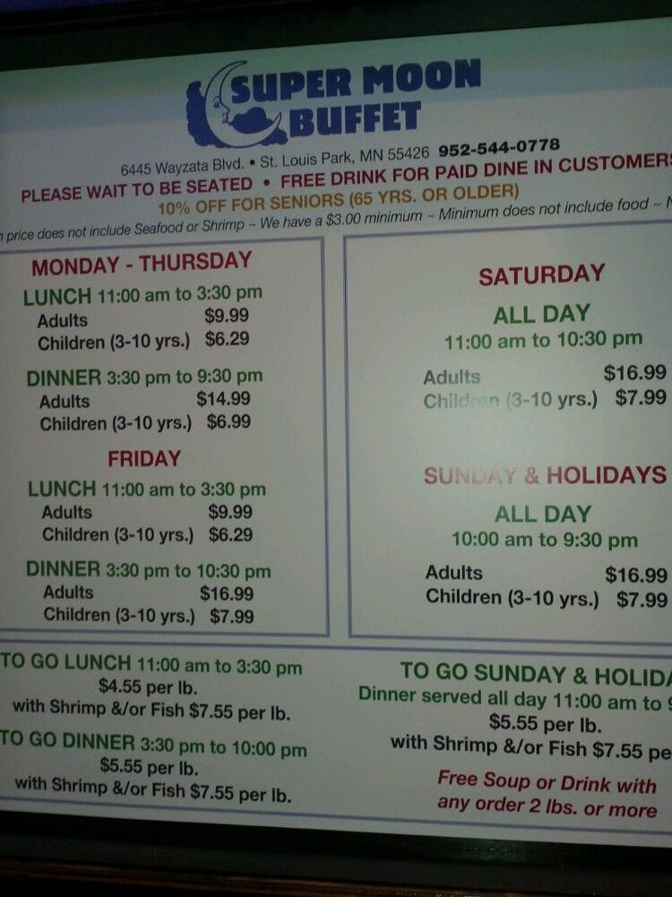 Menu at Super Moon restaurant, Saint Louis Park