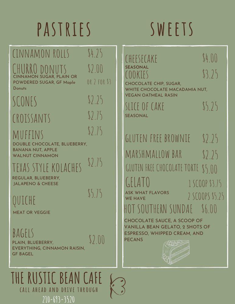 Menu at The Rustic Bean Cafe, Bulverde