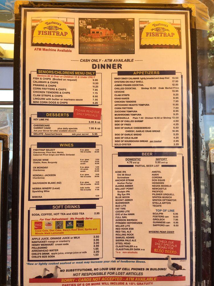 Menu at Barbara's Fishtrap, Half Moon Bay