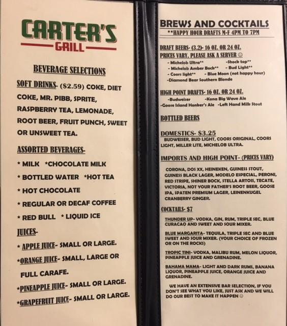 Menu at Carter's Grill pub & bar, Ardmore