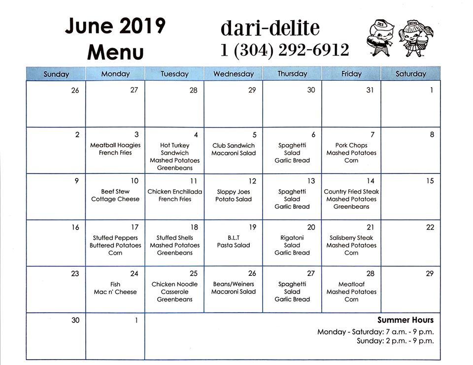 Menu at Dari-Delite desserts, Morgantown