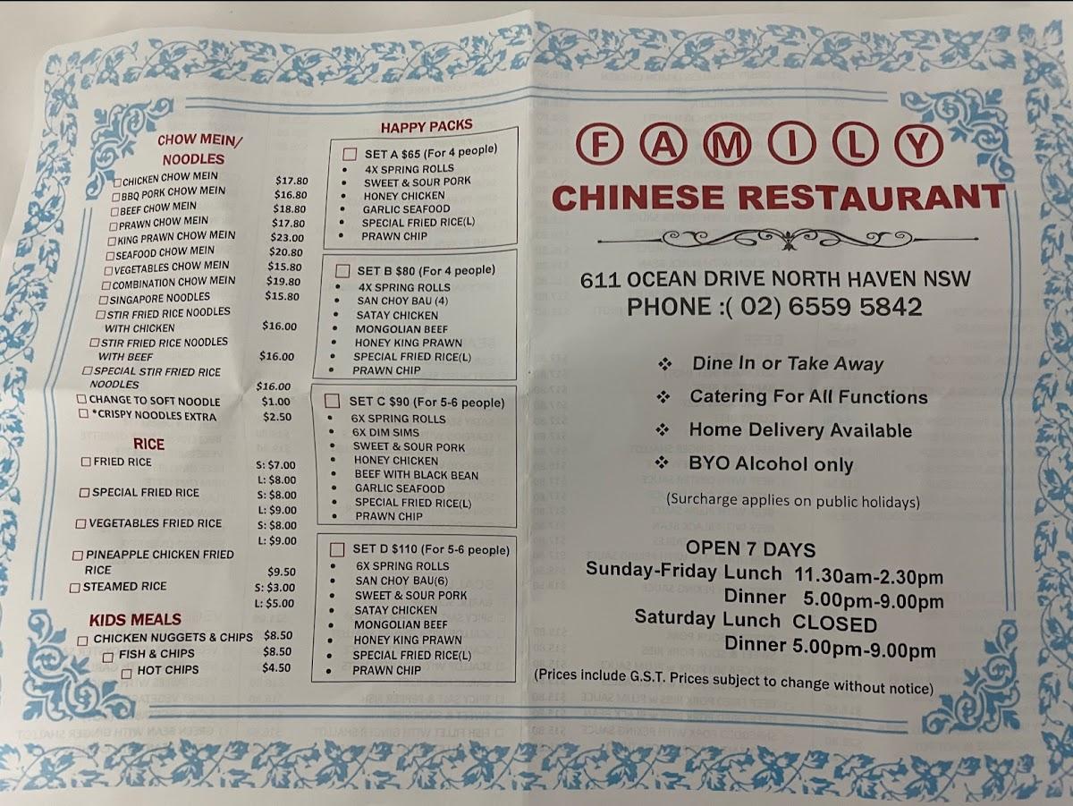 Menu at Family Chinese Restaurant, North Haven, 611 Ocean Dr