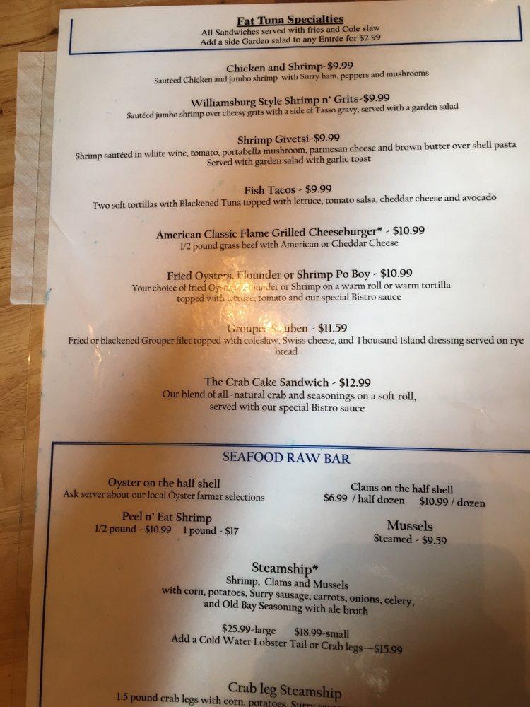Menu at Fat Tuna Grill & Oyster House restaurant, Williamsburg