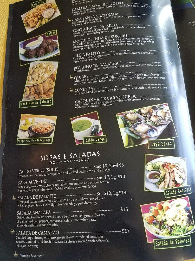 Menu at Moqueca Brazilian Cuisine restaurant, Oxnard