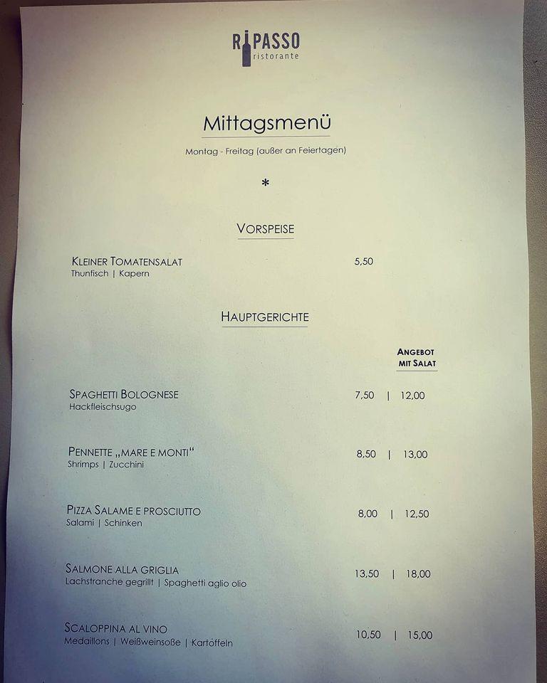 Menu at Ristorante Ripasso restaurant, Augsburg