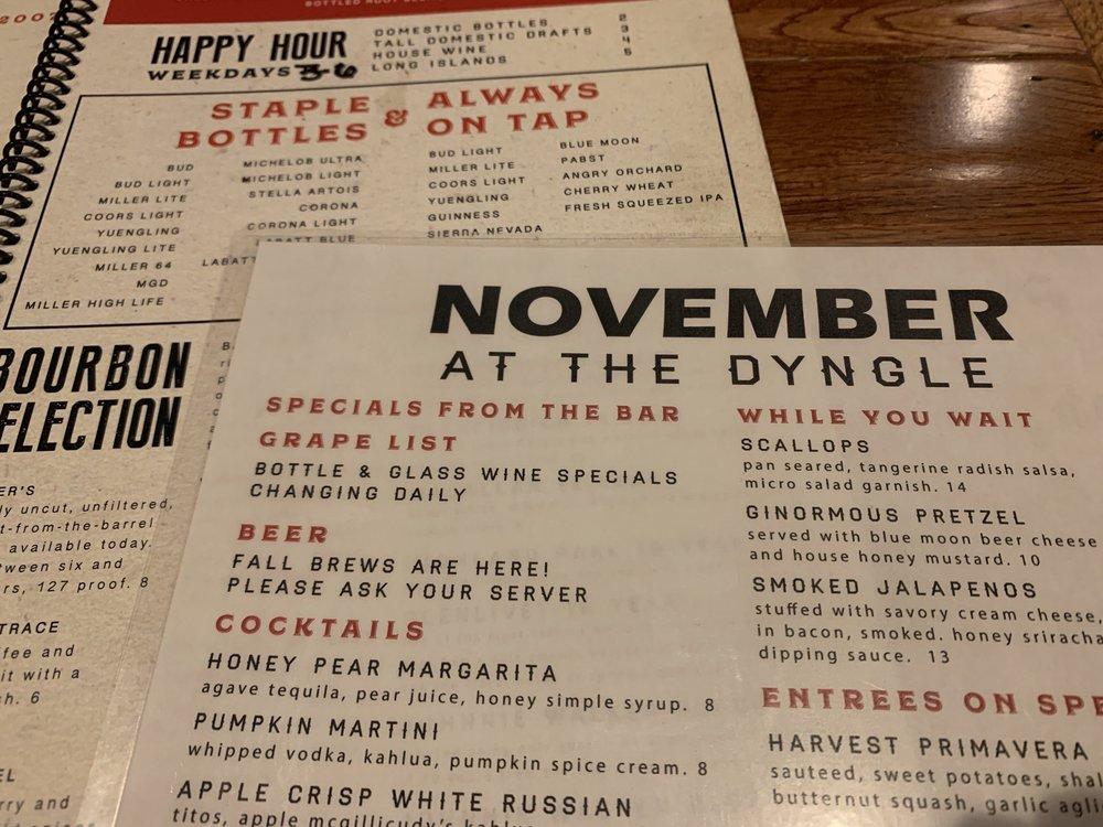 Menu at Barry Dyngles, Youngstown