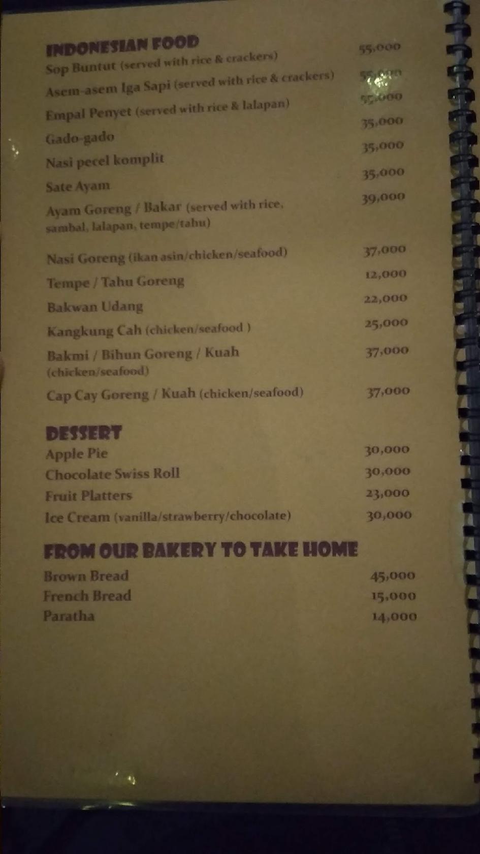 Menu at Cafe Gecho, Jepara