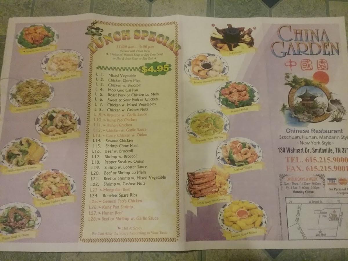Menu at China Garden restaurant, Smithville, 130 Walmart Dr #100