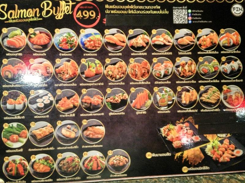 Menu at Fin Shabu Buffet restaurant, Pattaya City, Sukhumvit Rd.