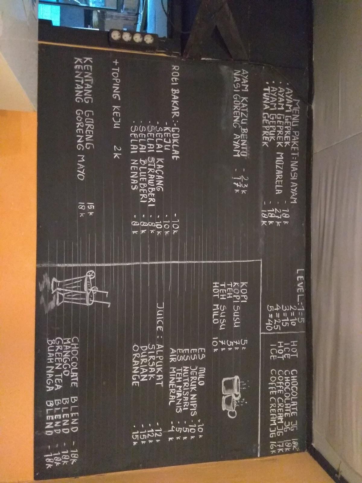 Menu at JG cafe, Tomohon
