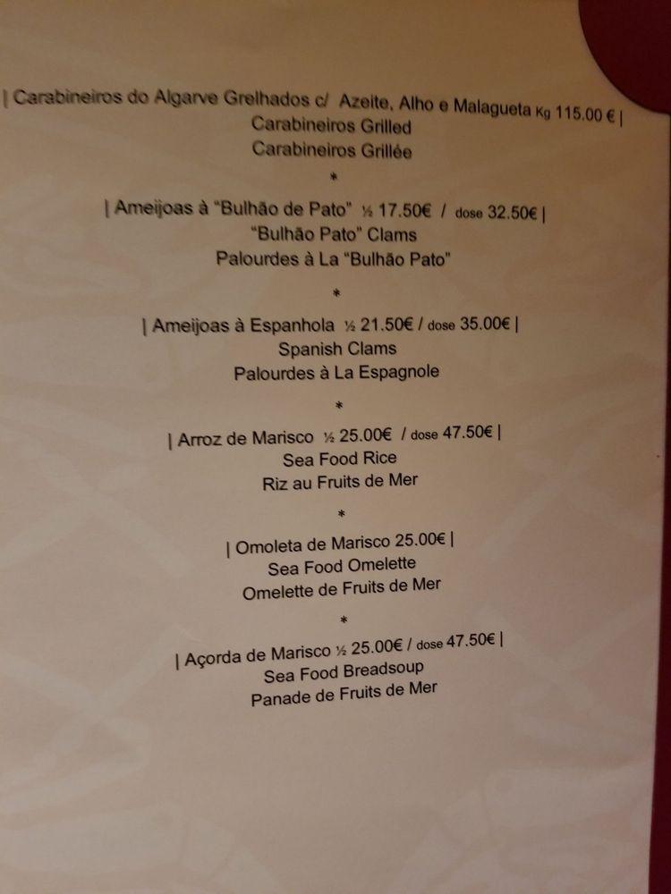 Carta del restaurante Esplanada Marisqueira A Antiga, Matosinhos