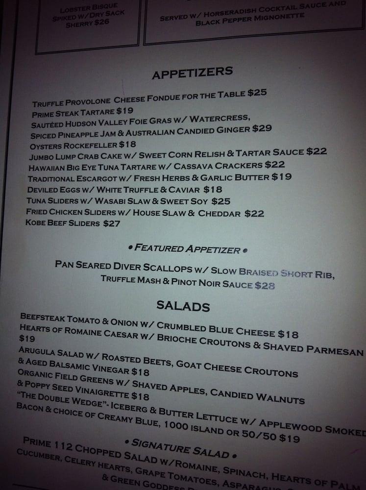 Menu at Prime 112 Restaurant, Miami Beach