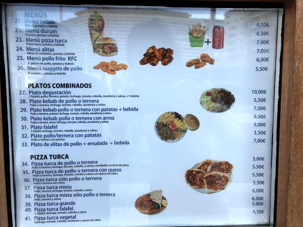 Carta del restaurante Qasim's kebab, San Sebastián