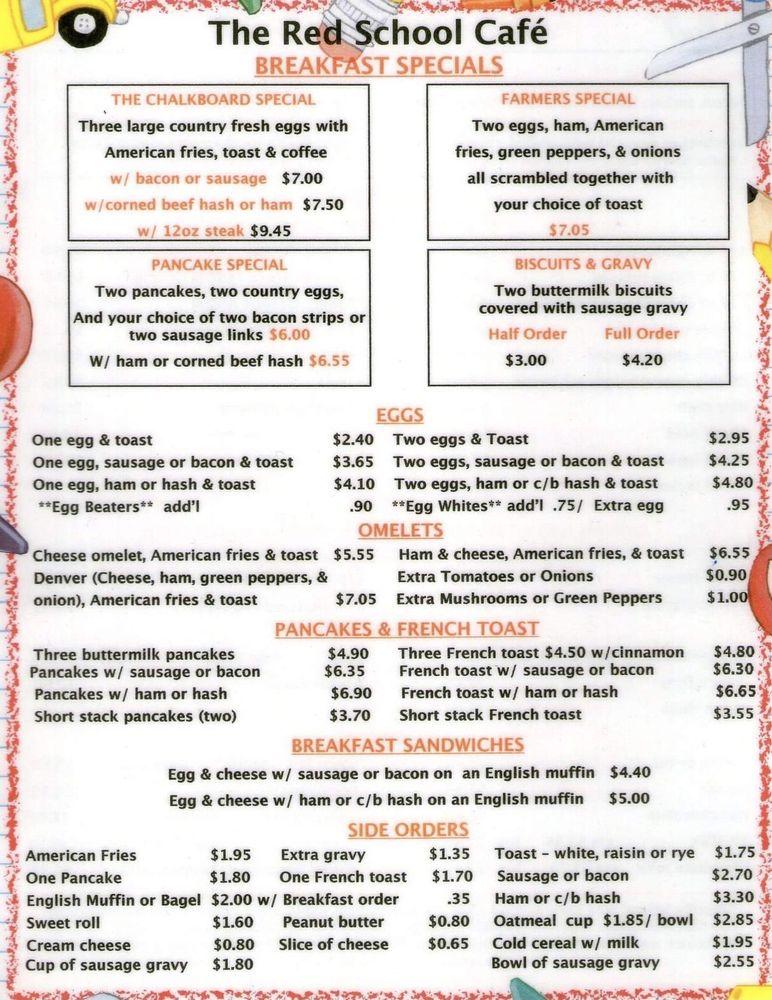 Menu at Red School Cafe, Bristol