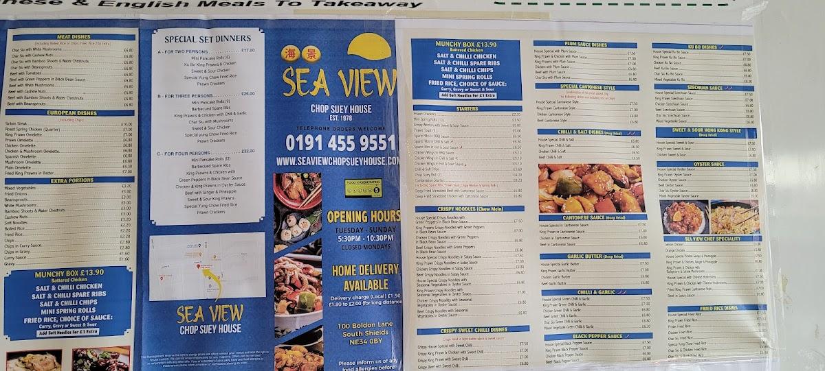 Menu at Sea View Chop Suey House fast food, South Shields