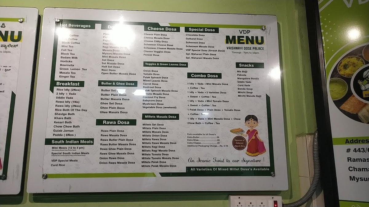Menu at Vaishnavi Dosa Point, Mysuru