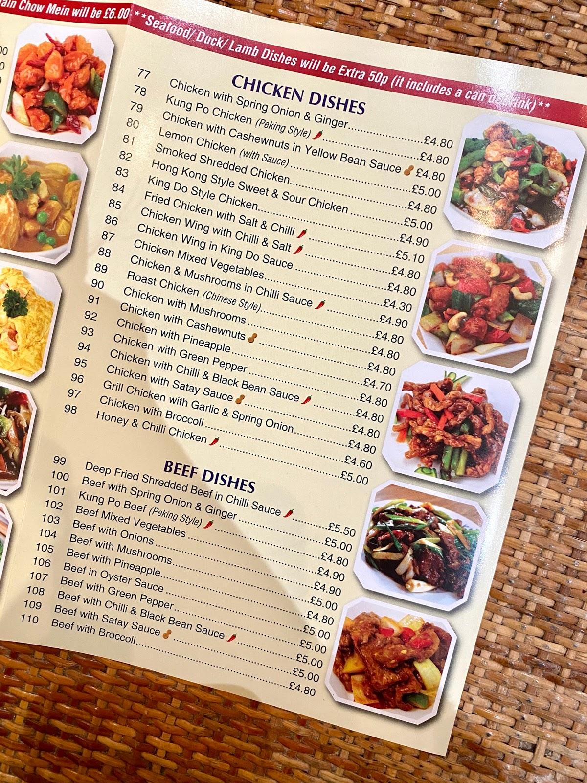 Menu at Yong’s Chinese Take-Away restaurant, Dagenham, East