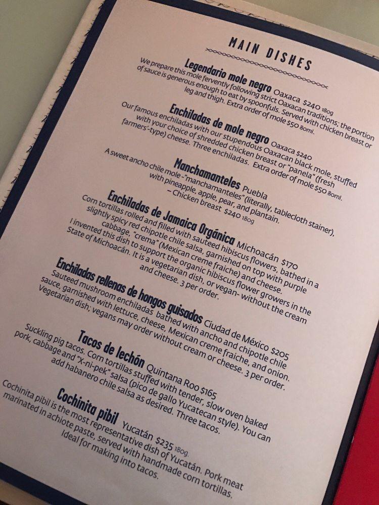 Menu at Azul restaurant, Mexico City, Av Nuevo León 68