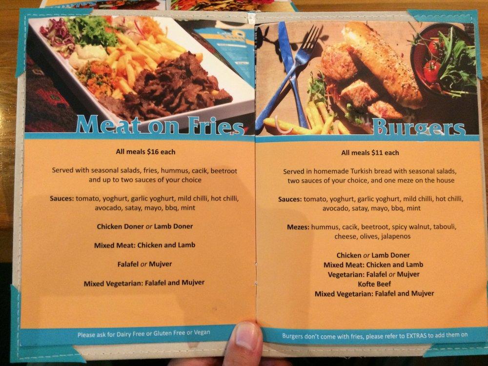 Menu at Cafe Turquoise, New Plymouth