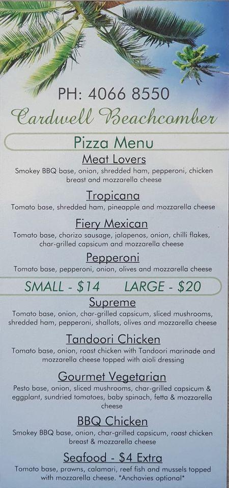 Menu at Cardwell Beachcomber Restaurant, Cardwell