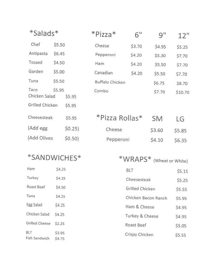 Menu at Halls Station Sub Shop restaurant, Muncy