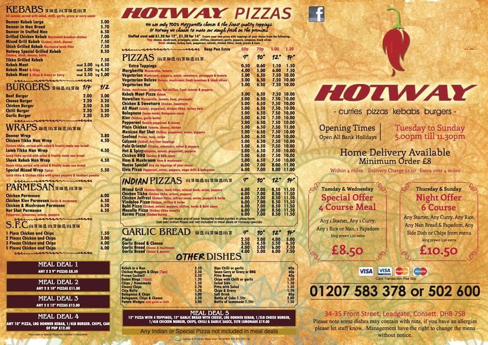 Menu at Hotway fast food, Consett