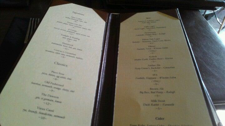 Menu at Mandolin restaurant, Raleigh