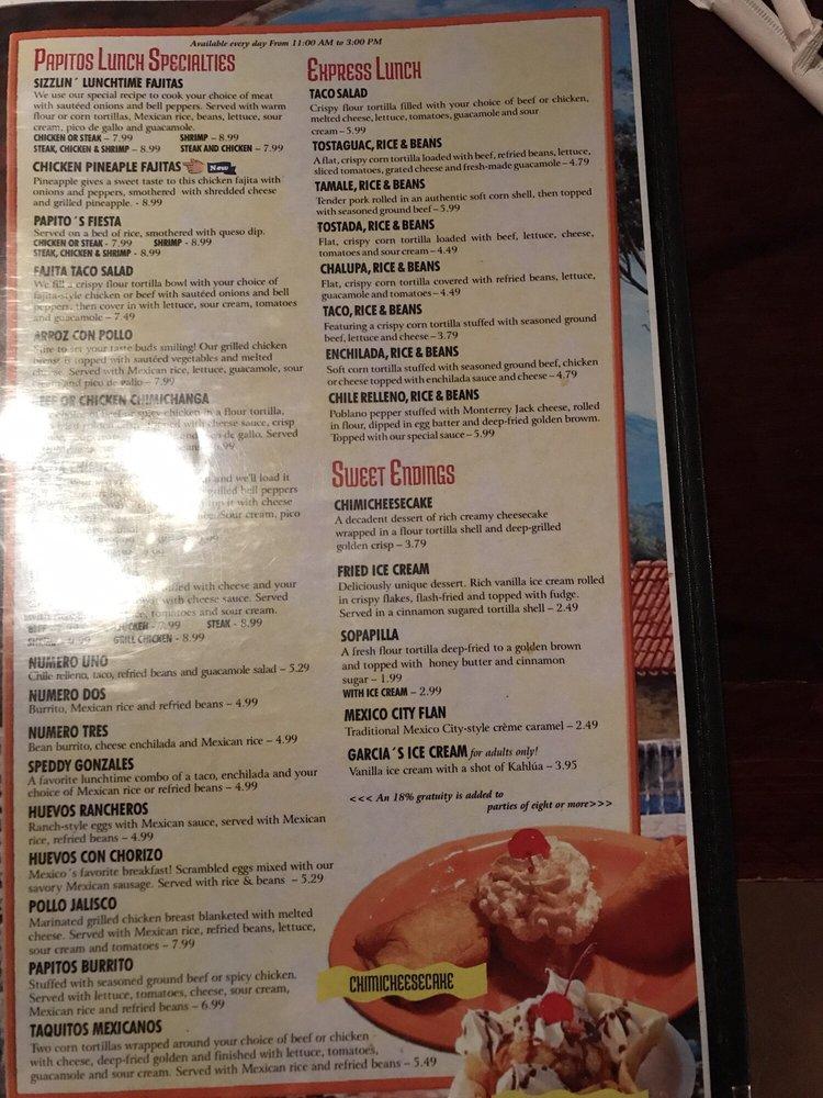 Carta del restaurante Papitos Grill at 98, Hattiesburg