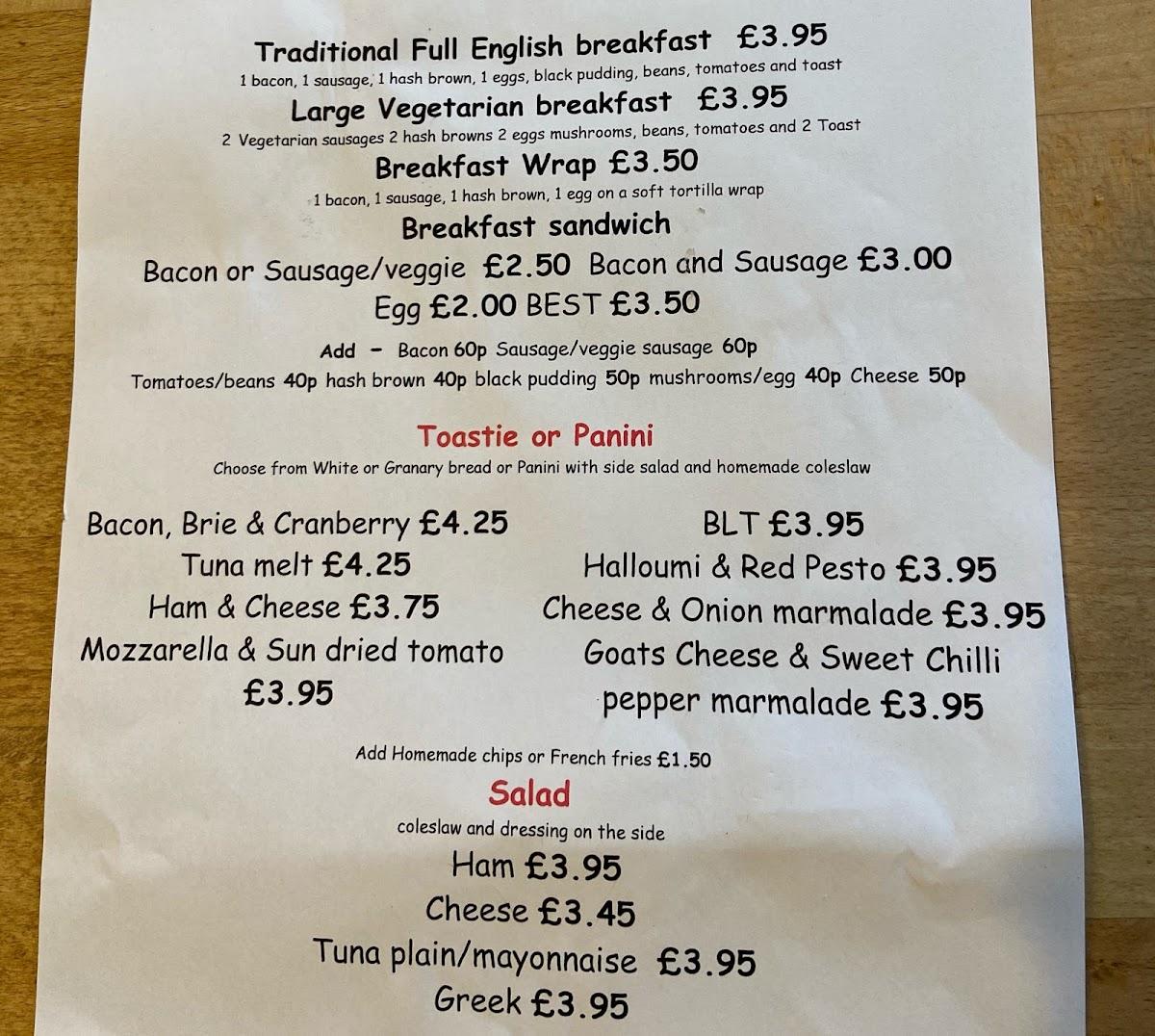 Menu at Sarah's Kitchen cafe, Romsey